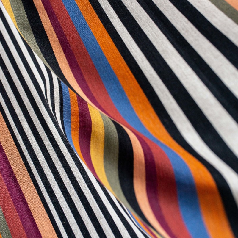 Tissu à rayure multicolore orange Pavillon en viscose lin coton PAV799