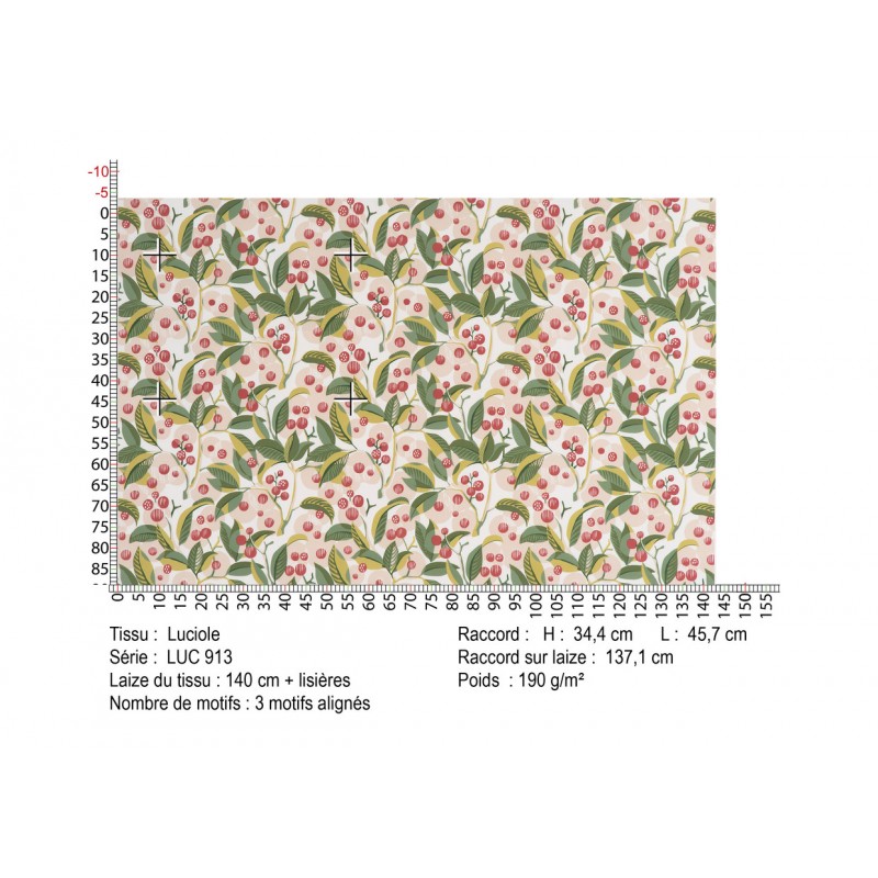 Tissu à motifs bois de rose Luciole en coton LUC913